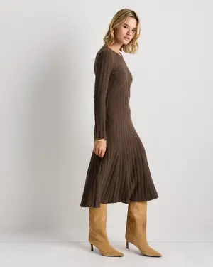 Quince Mongolian Cashmere Wide-rib Midi Dress - Brown