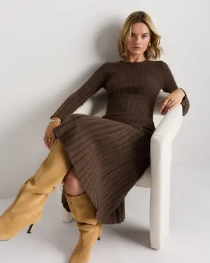 Quince Mongolian Cashmere Wide-rib Midi Dress - Brown