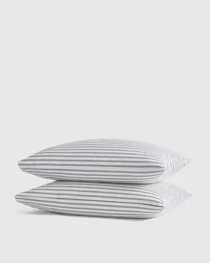 Quince Organic Crisp Percale Pillowcase Set Double Stripe Pine
