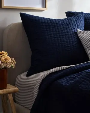 Quince European Linen Cotton Stitch Quilted Sham - Navy