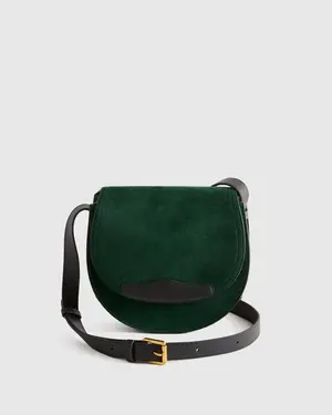 Quince Italian Suede Saddle Crossbody Bag - Emerald