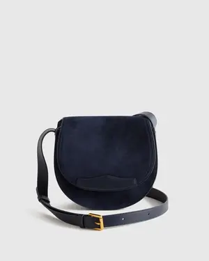 Quince Italian Suede Saddle Crossbody Bag - Midnight
