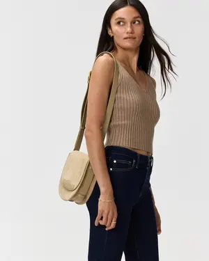 Quince Italian Suede Saddle Crossbody Bag - Sand