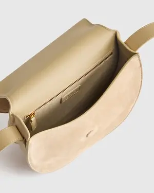 Quince Italian Suede Saddle Crossbody Bag - Sand