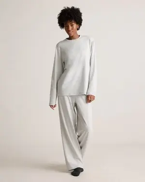 Quince Dream Lounge Oversized Long Sleeve Pajama Set - Light Heather Grey
