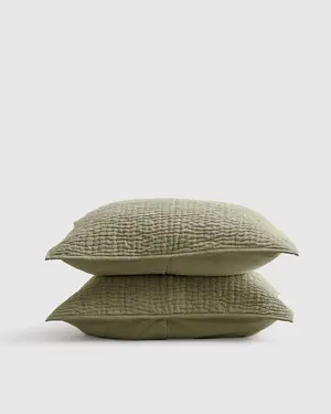 Quince European Linen Cotton Stitch Sham Set Olive