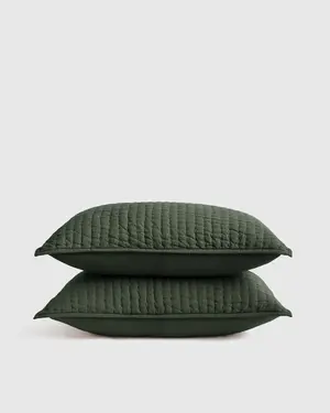 Quince European Linen Cotton Stitch Sham Set Pine