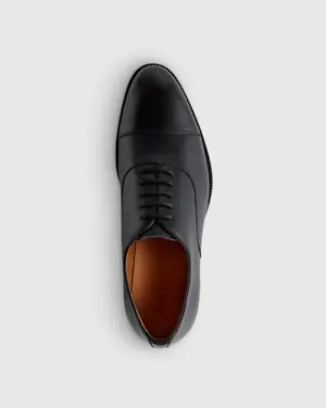 Quince Italian Leather Cap Toe Oxford - Black