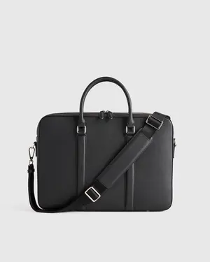 Quince Italian Saffiano Leather Briefcase - Black