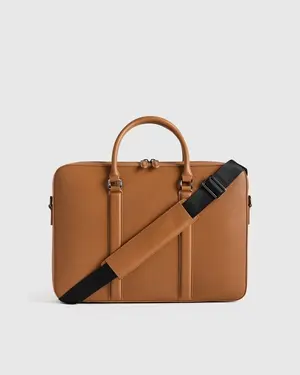 Quince Italian Saffiano Leather Briefcase - Cognac