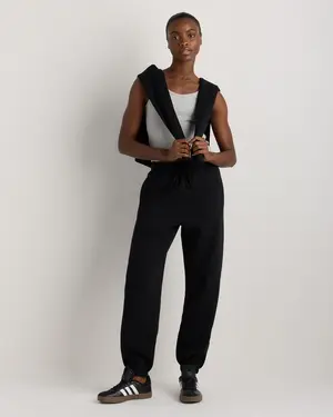Quince Everyday Fleece Joggers With Elasticated Waistband And Drawstring - Black