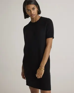 Quince Cashmere Short Sleeve Mini Dress - Black