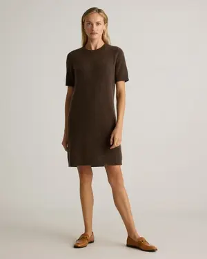 Quince Cashmere Short Sleeve Mini Dress - Brown