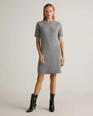 Quince Cashmere Short Sleeve Mini Dress - Heather Grey