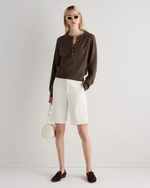 Quince Mongolian Cashmere Dolman Sleeve Henley Sweater - Brown