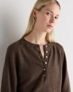 Quince Mongolian Cashmere Dolman Sleeve Henley Sweater - Brown