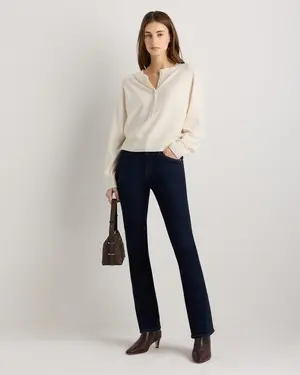Quince Mongolian Cashmere Dolman Sleeve Henley Jumper - Ivory