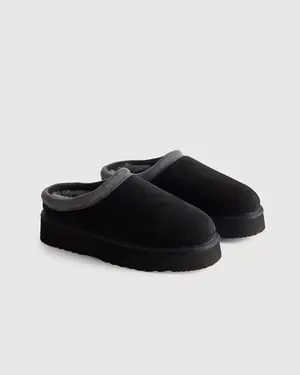 Quince Australian Shearling Platform Clog Slipper - Black