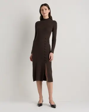 Quince Cotton Cashmere Midi Dress - Mocha Heather