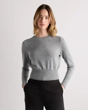 Quince Mongolian Cashmere Shrunken Crewneck Sweater - Heather Grey
