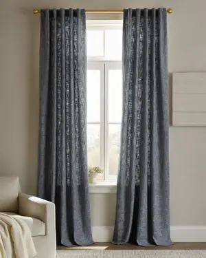 Quince Textured Cotton Curtain - Blue
