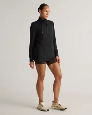 Quince Supersoft Fleece Mock Neck Pullover - Black