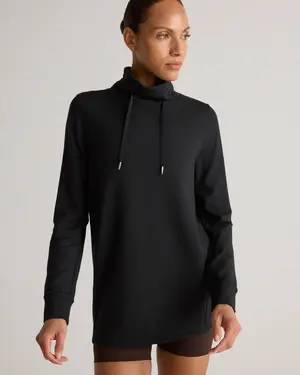 Quince Supersoft Fleece Mock Neck Pullover - Black