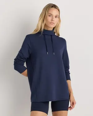 Quince Supersoft Fleece Mock Neck Pullover - Navy