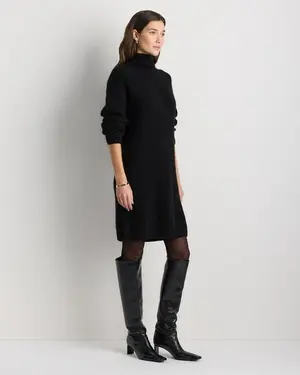 Quince Mongolian Cashmere Ribbed Turtleneck Mini Dress - Black