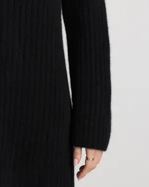 Quince Mongolian Cashmere Ribbed Turtleneck Mini Dress - Black
