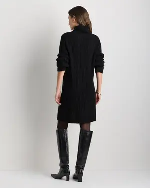 Quince Mongolian Cashmere Ribbed Turtleneck Mini Dress - Black