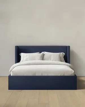 Quince 100% Linen Wingback Bed - Navy