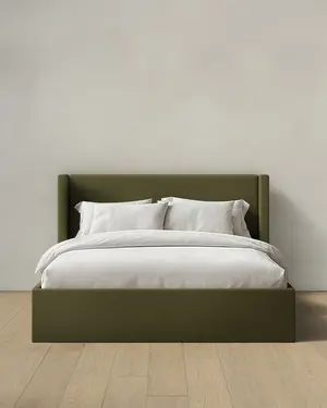 Quince 100% Linen Wingback Bed - Olive