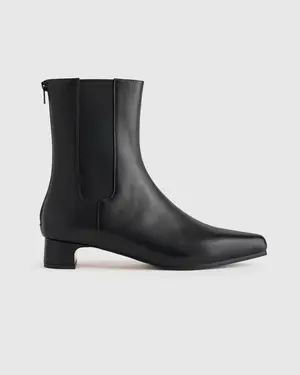 Quince Italian Leather Kitten Heel Ankle Boots - Black