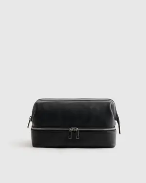 Quince Italian Leather Dual Compartment Toiletry Bag - Black