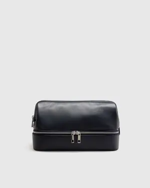 Quince Italian Leather Dual Compartment Toiletry Bag - Deep Navy