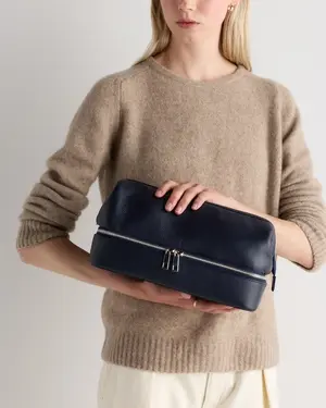 Quince Italian Leather Dual Compartment Toiletry Bag - Deep Navy
