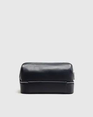 Quince Italian Leather Dual Compartment Toiletry Bag - Deep Navy