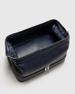 Quince Italian Leather Dual Compartment Toiletry Bag - Deep Navy