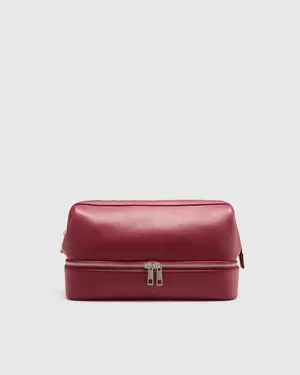 Quince Italian Leather Dual Compartment Toiletry Bag - Garnet Red
