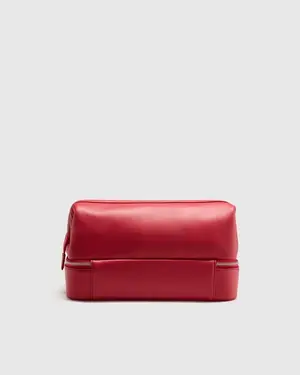 Quince Italian Leather Dual Compartment Toiletry Bag - Ruby Red