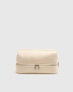 Quince Italian Leather Dual Compartment Toiletry Bag - Soft Ivory