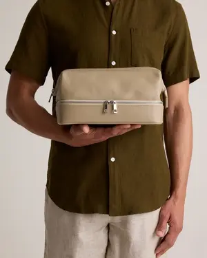 Quince Italian Leather Dual Compartment Toiletry Bag - Taupe