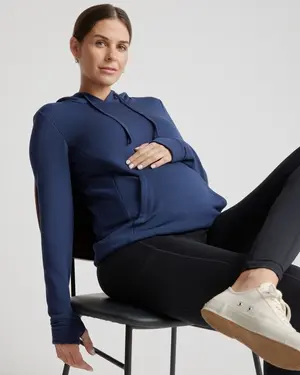 Quince Supersoft Fleece Maternity & Nursing Hoodie - Navy