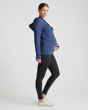 Quince Supersoft Fleece Maternity & Nursing Hoodie - Navy