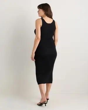 Quince Cotton Cashmere Maternity Fitted Midi Dress - Black