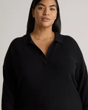 Quince Mongolian Cashmere Polo Sweater - Black