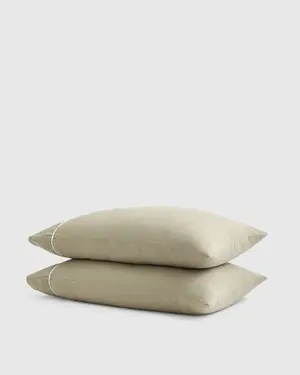 Quince Signature Giza Cotton Sateen Embroidered Duvet Cover Willowleaf/white
