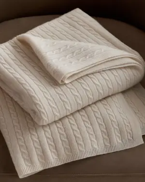 Quince Cable Knit Cashmere Throw - Ivory