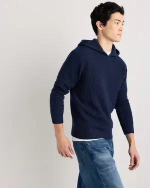 Quince Mongolian Cashmere Fisherman Pullover Hoodie - True Navy